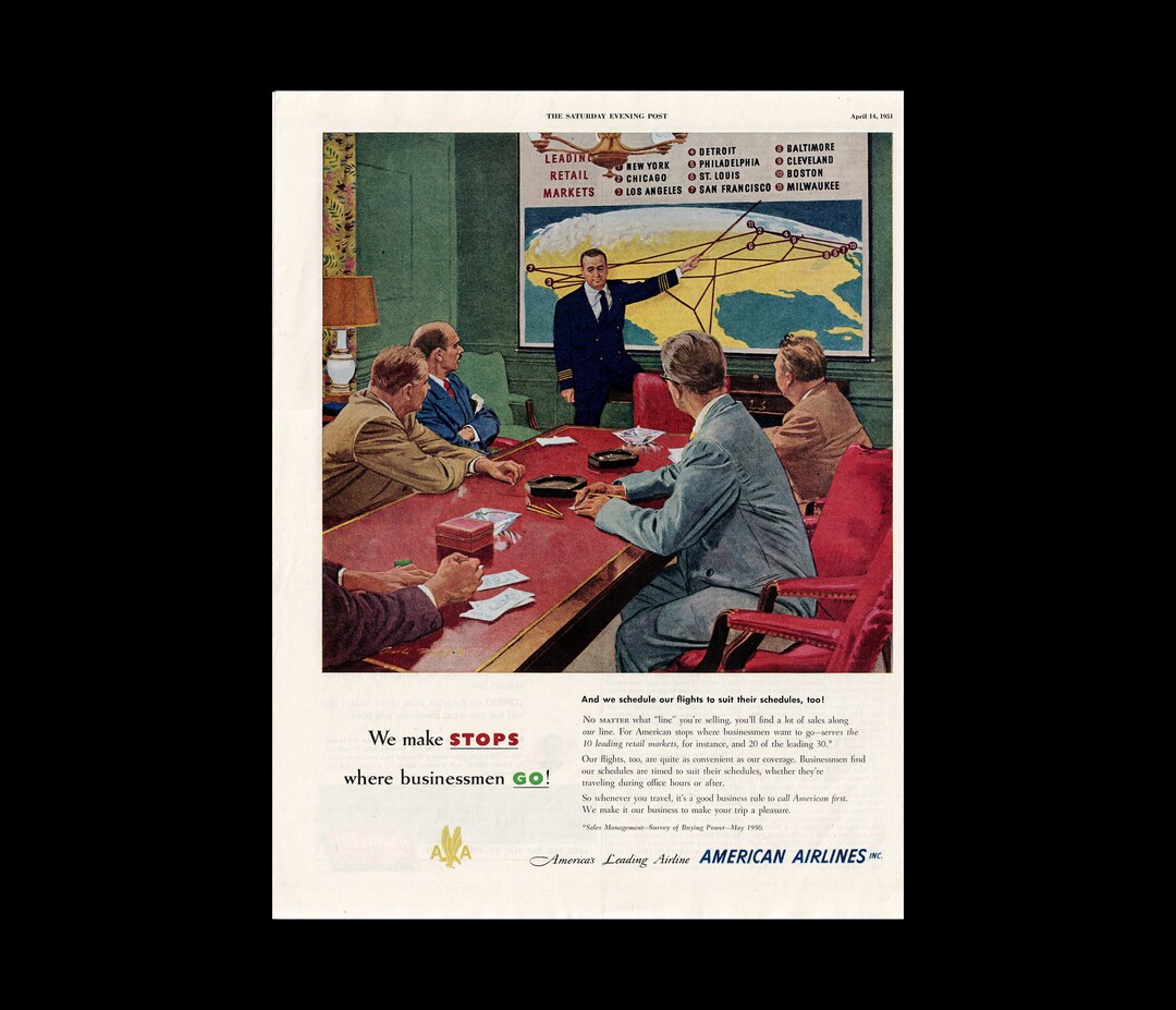 1951 American Airlines "businessmen" Magazine Ad - Etsy