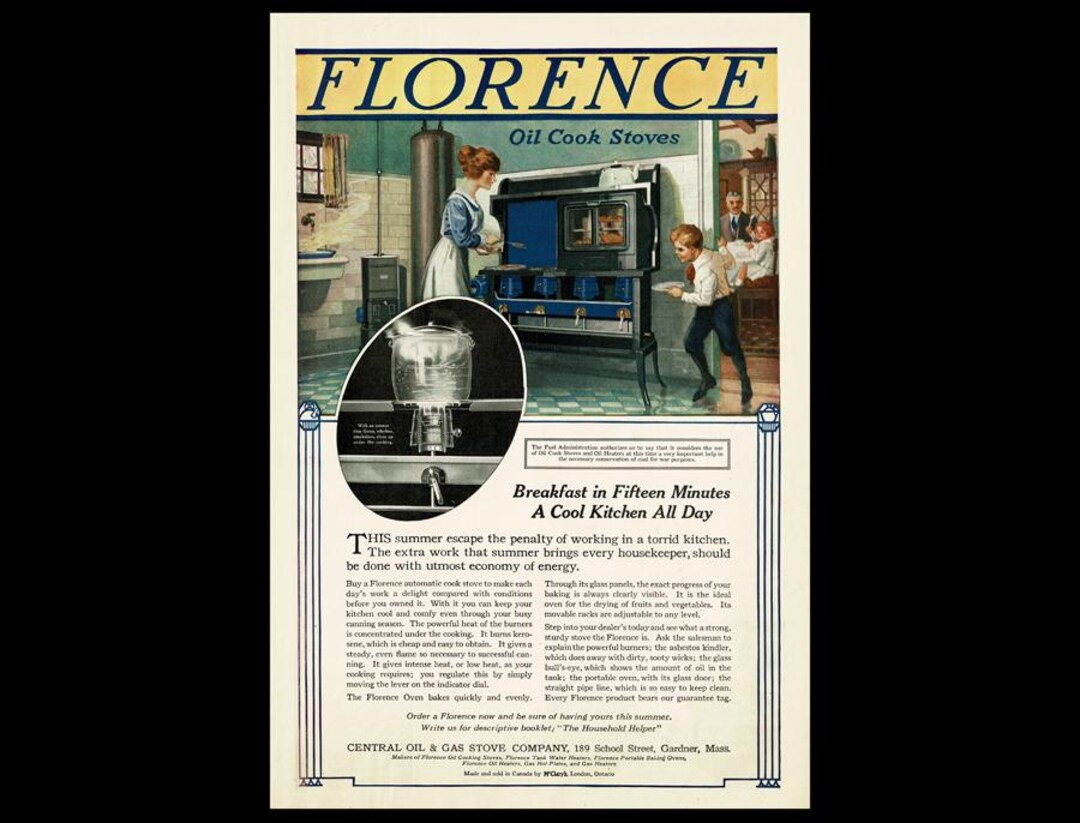 1917 Florence Oil Cook Stove Magazine Ad, Antique Range Kitchen ...