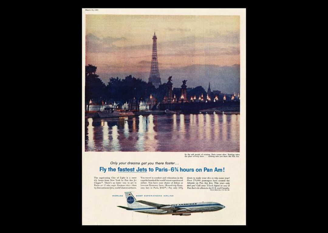 1960 Pan Am Jet Clipper "city of Lights" Magazine Ad, Paris France ...