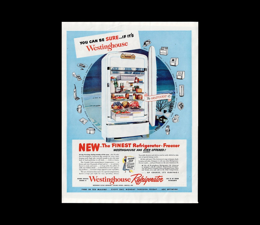 Retro 1949 Westinghouse Refrigerator Appliances Magazine Ad - Etsy