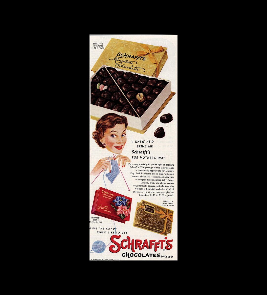 1955 Schrafft's Chocolate Mother's Day Candy Magazine Ad - Etsy