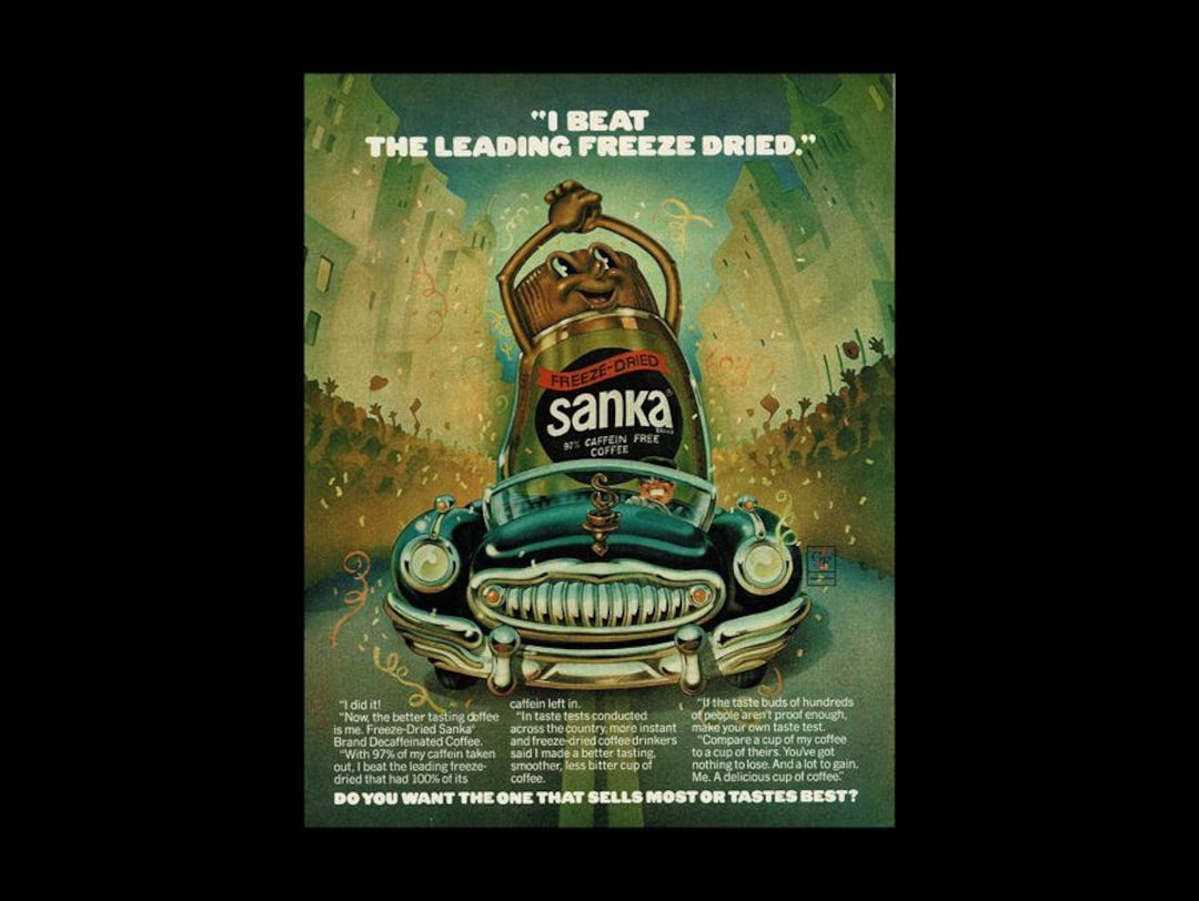1973 Sanka Coffee "i Beat the Leading Freeze Dried" Magazine Ad ...