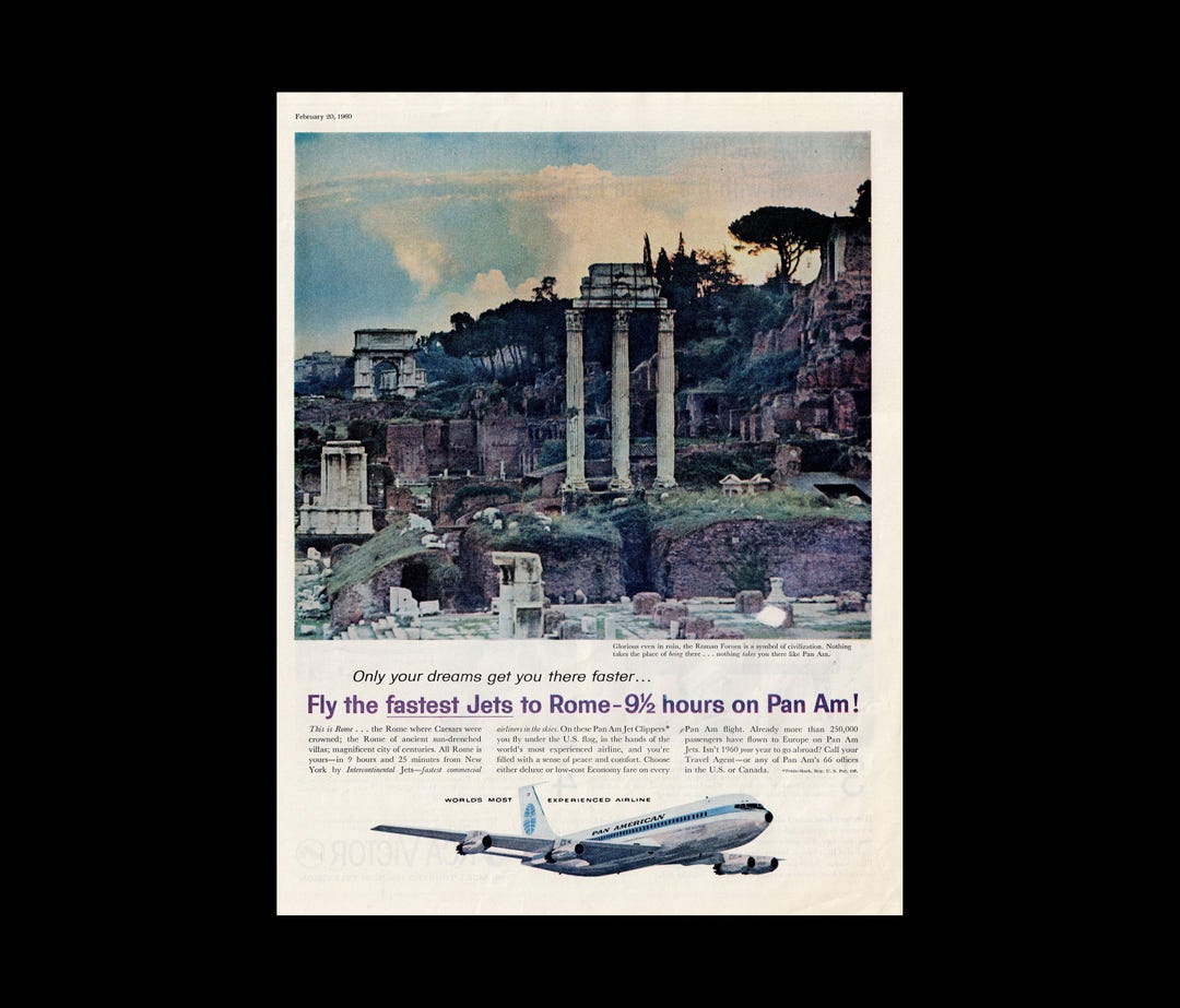 1960 Pan American Jet Clipper...fastest Jet to Rome Magazine Ad - Etsy