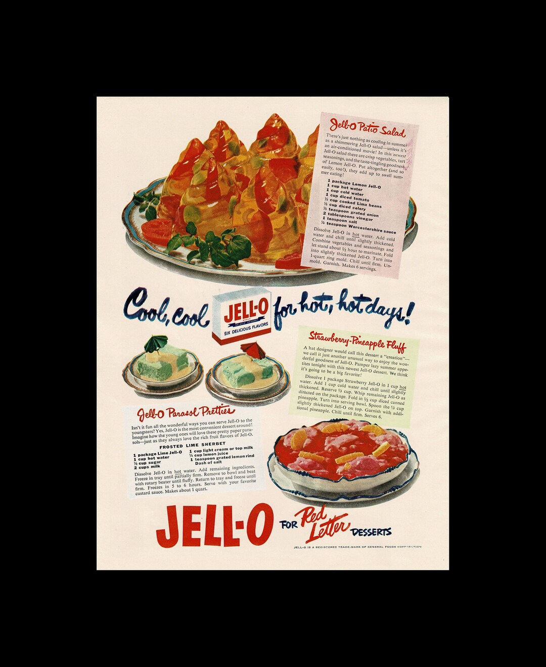 1951 Jello Magazine Ad, With Recipes in Ad - Etsy