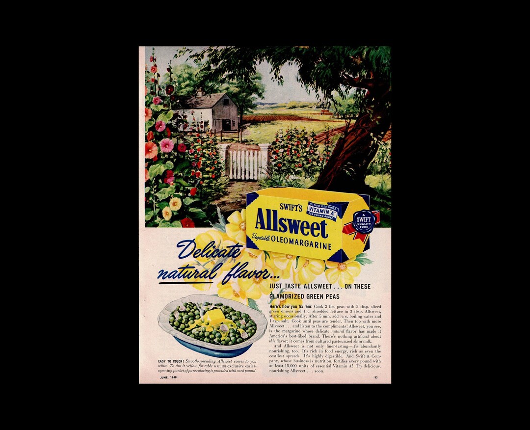 Retro 1948 Swift's Allsweet Vegetable Oleomargarine Magazine Ad - Etsy