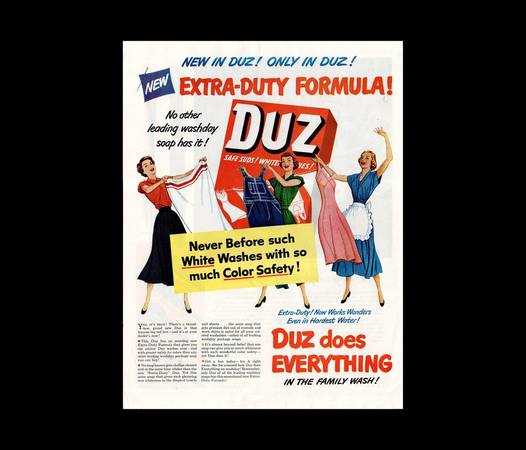 1949 Duz Detergent Retro Magazine Ad, Clothesline Laundry Room Decor - Etsy