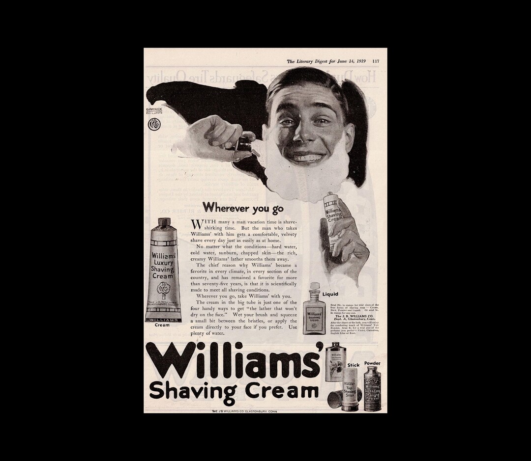 1919 Williams Shaving Cream Tick Magazine Ad, Mens Toiletries - Etsy