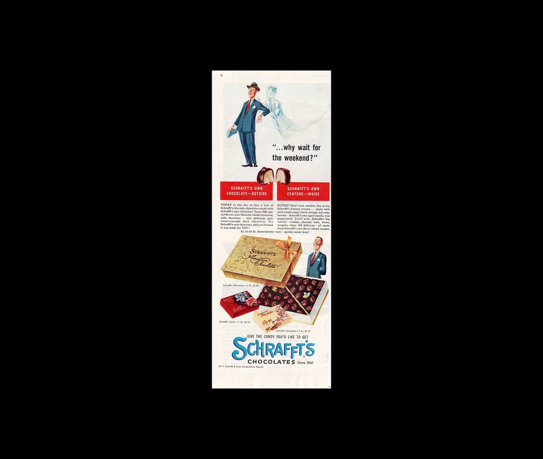 1952 Schrafft's Chocolates Candy Magazine Ad - Etsy