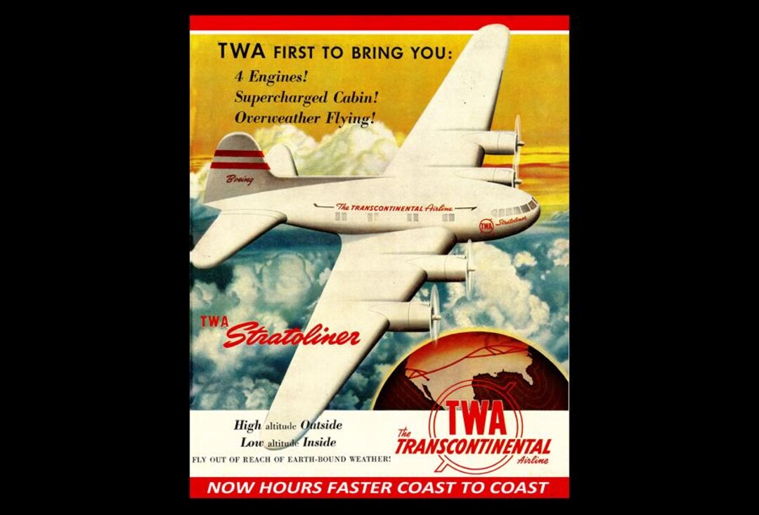 1930s TWA Stratoliner Trans World Airlines Retro Travel Mini Poster Art ...