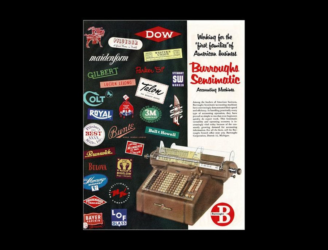 1953 Burroughs Sensimatic Accounting Machine Magazine Ad, Adding ...