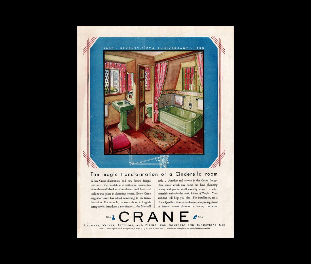 1930 Crane Bathroom Plumbing Magazine Ad Green/pink Decor - Etsy
