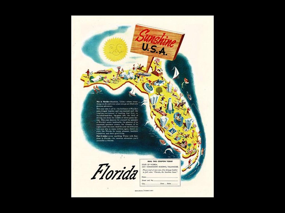 1950 Florida Vacation Travel "sunshine Usa" Magazine Ad, Glorious ...