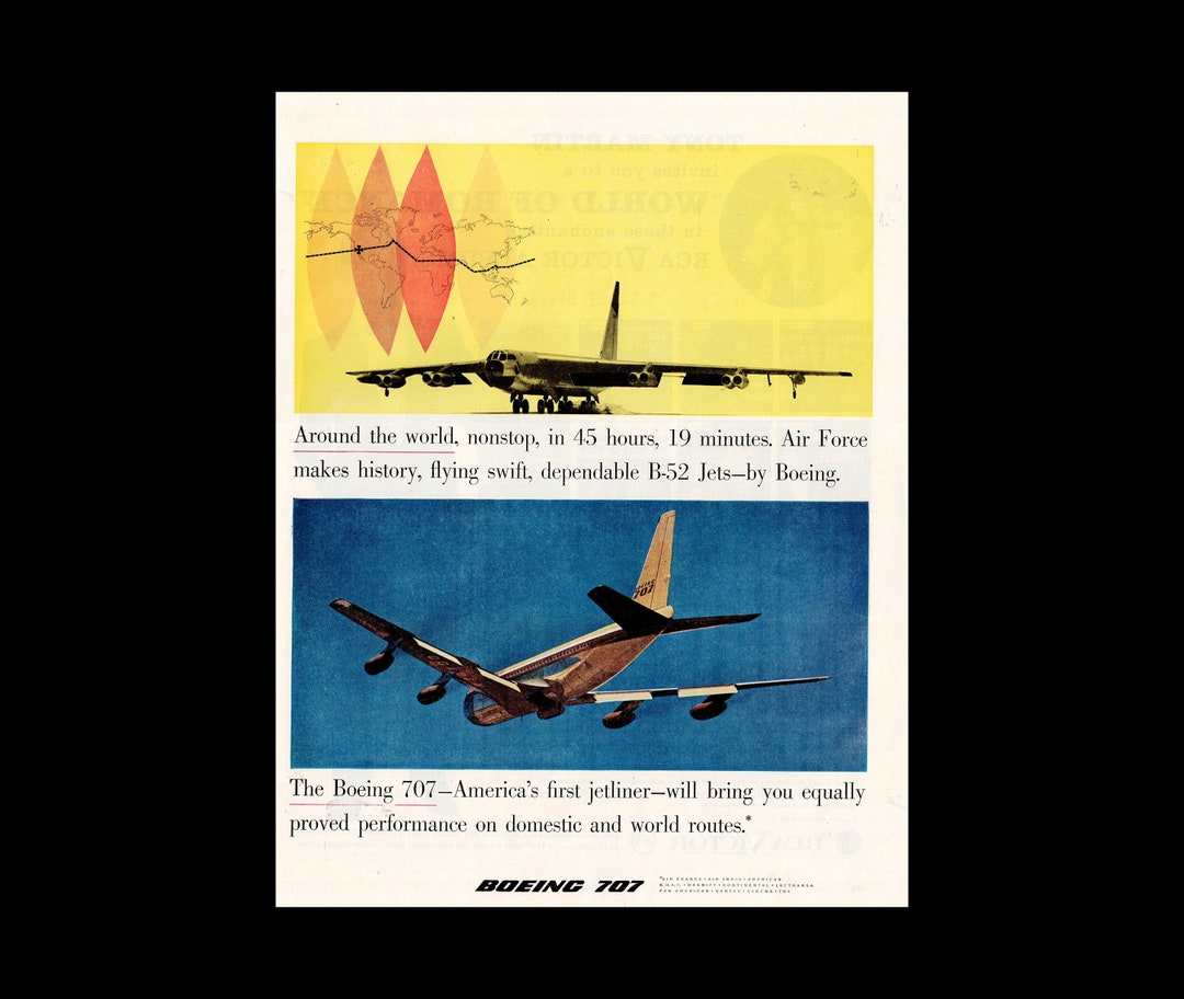 1957 Boeing 707 Jetliner Magazine Ad Airline Aviation Artwork - Etsy