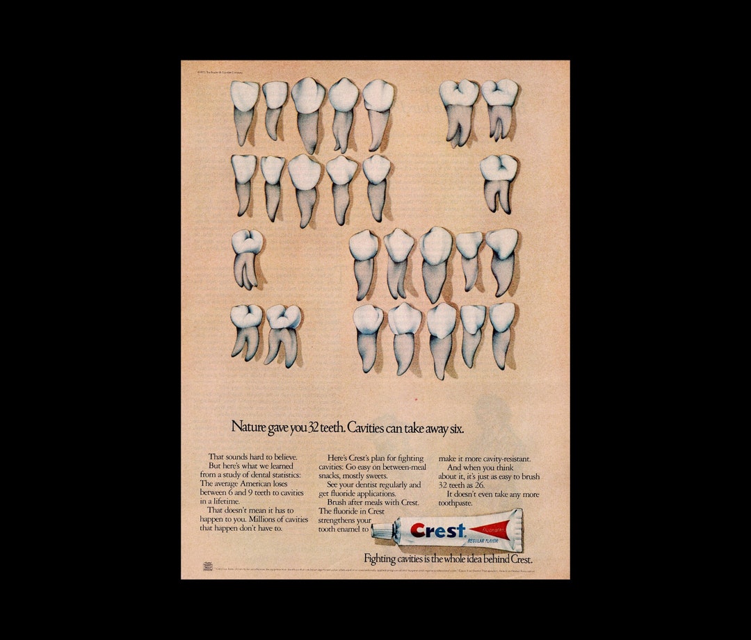 1972 Crest Tooth Paste "32 Teeth" Magazine Ad, Toothpaste - Etsy
