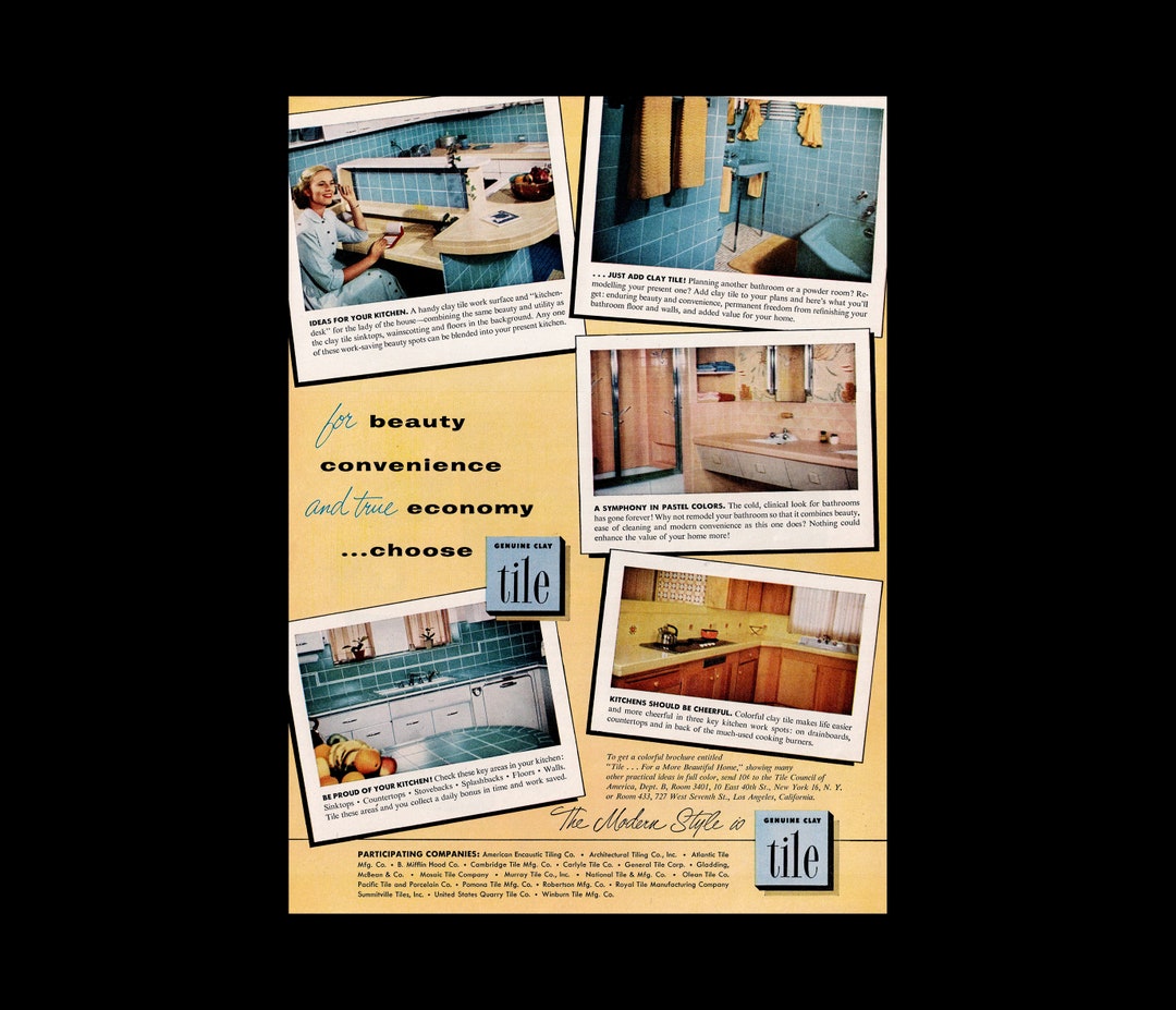 Retro 1953 Clay Tile Kitchen Bathroom Plumbing Magazine Ad - Etsy