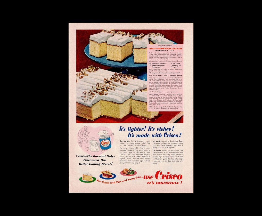 Original 1940s Crisco Brown Sugar Loaf Cake Magazine Advertisement ...