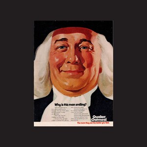 Original 1972 Quaker Oats Magazine Ad, Iconic Quaker Oat Pilgrim Mascot ...