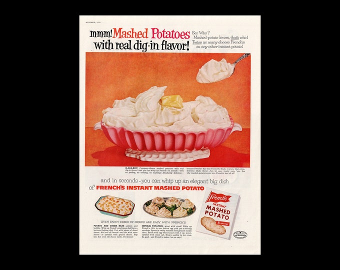 1959 French's Mashed Potato Retro Pink Casserole Dish Magazine Ad - Etsy