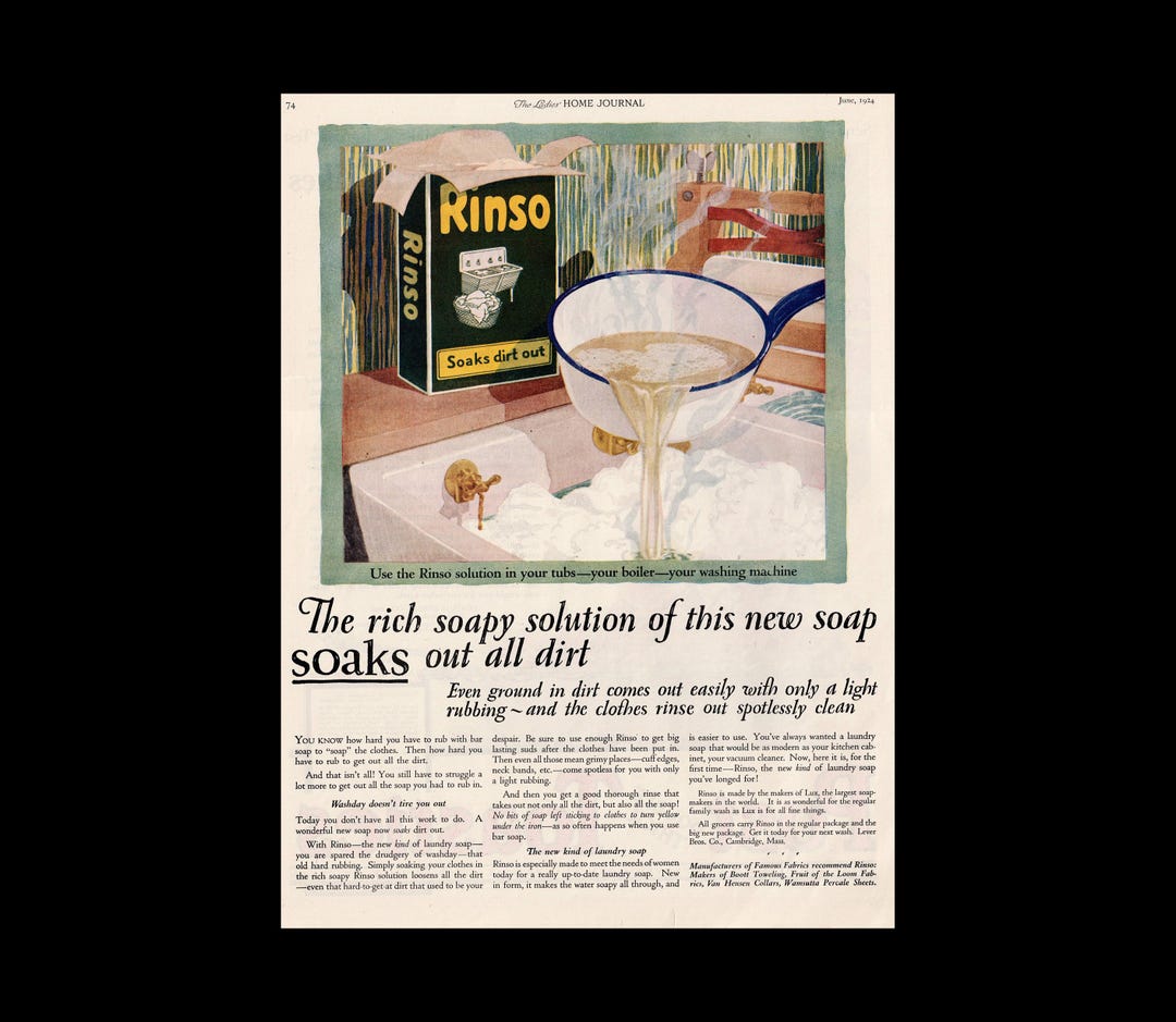 1925 Rinso Laundry Soap Magazine Ad, Green Decor - Etsy