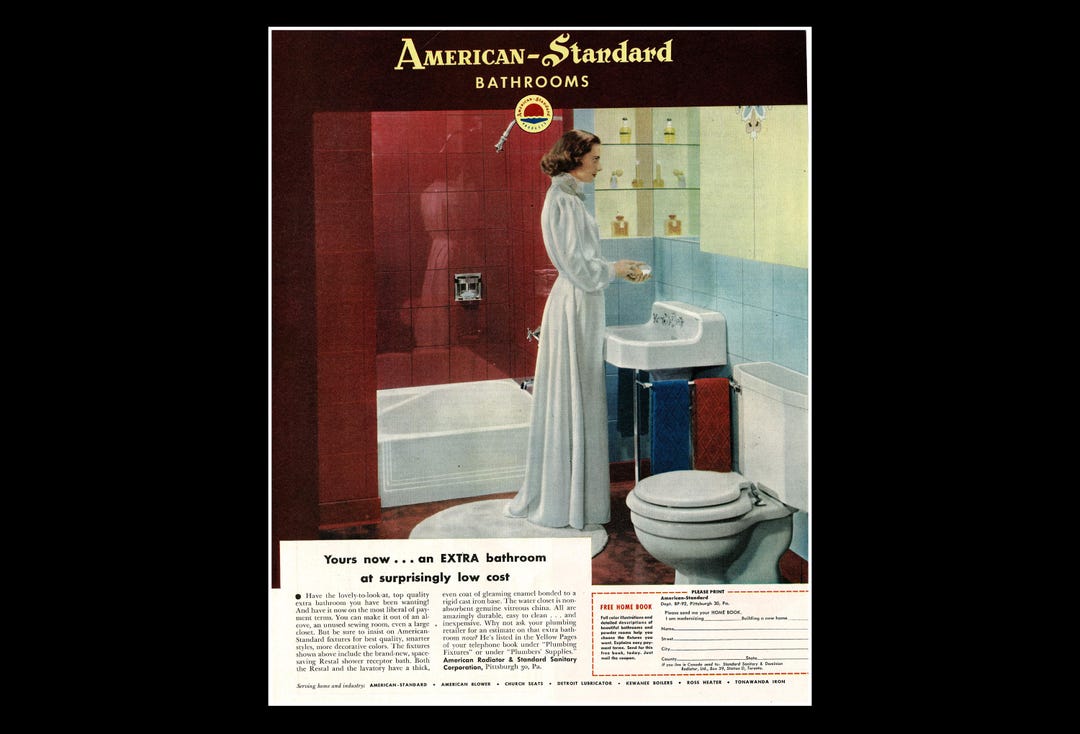 1952 American Standard Bathroom Plumbing Magazine Ad: Maroon Mid ...