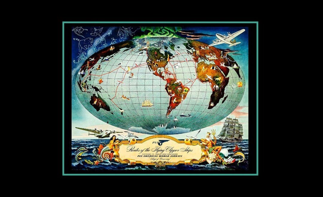 1941 Pan American Clipper Map Route Retro Poster Art Print - Etsy