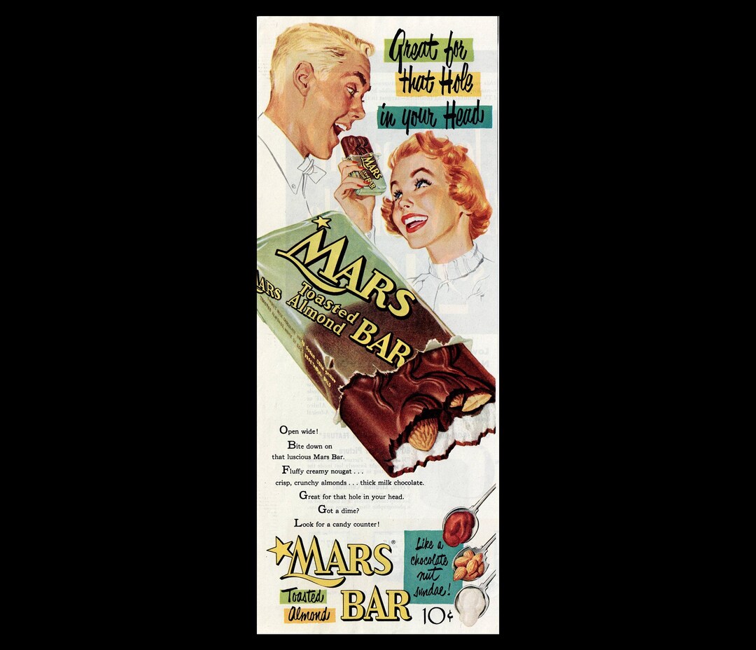 1954 Mars Toasted Almond Candy Bar Retro Magazine Ad - Etsy