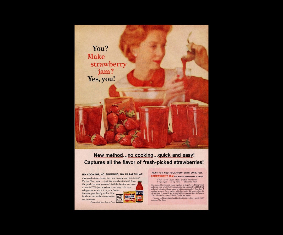 1962 Certo Sure-jell Strawberry Jam Jelly Magazine Ad, Recipe in Ad - Etsy