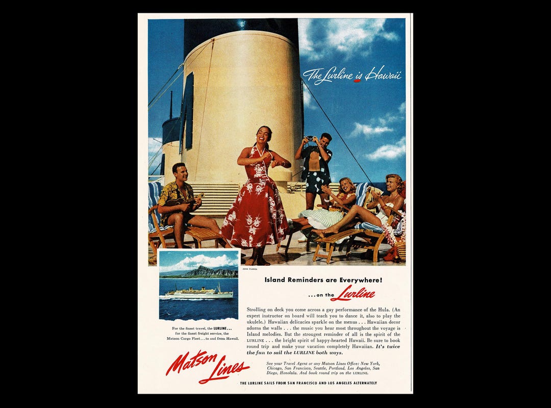 1955 Hawaii Matson Lines Lurline Magazine Ad Ocean Liner Cruise Ship ...