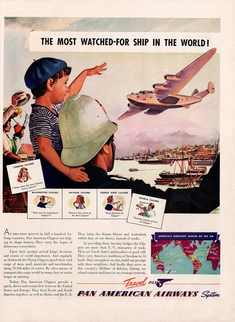 1941 Pan American Airways Clipper Magazine Ad - Etsy