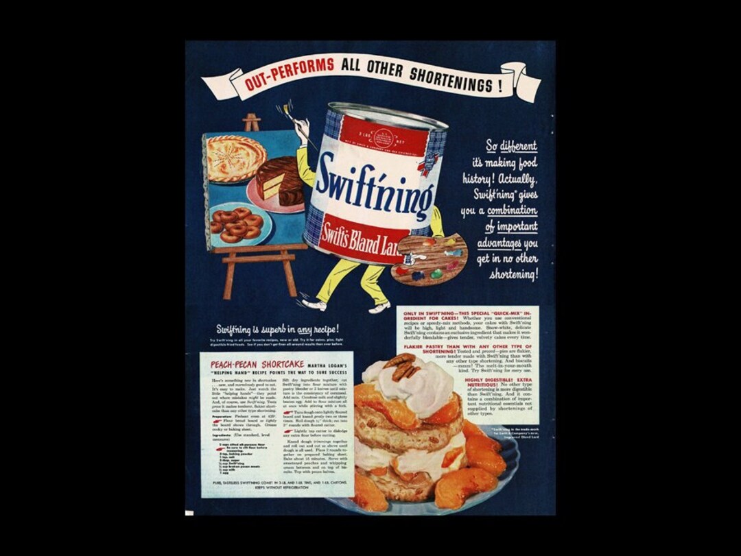 1948 Swift'ning Lard Retro Magazine Ad, Recipe in Ad - Etsy