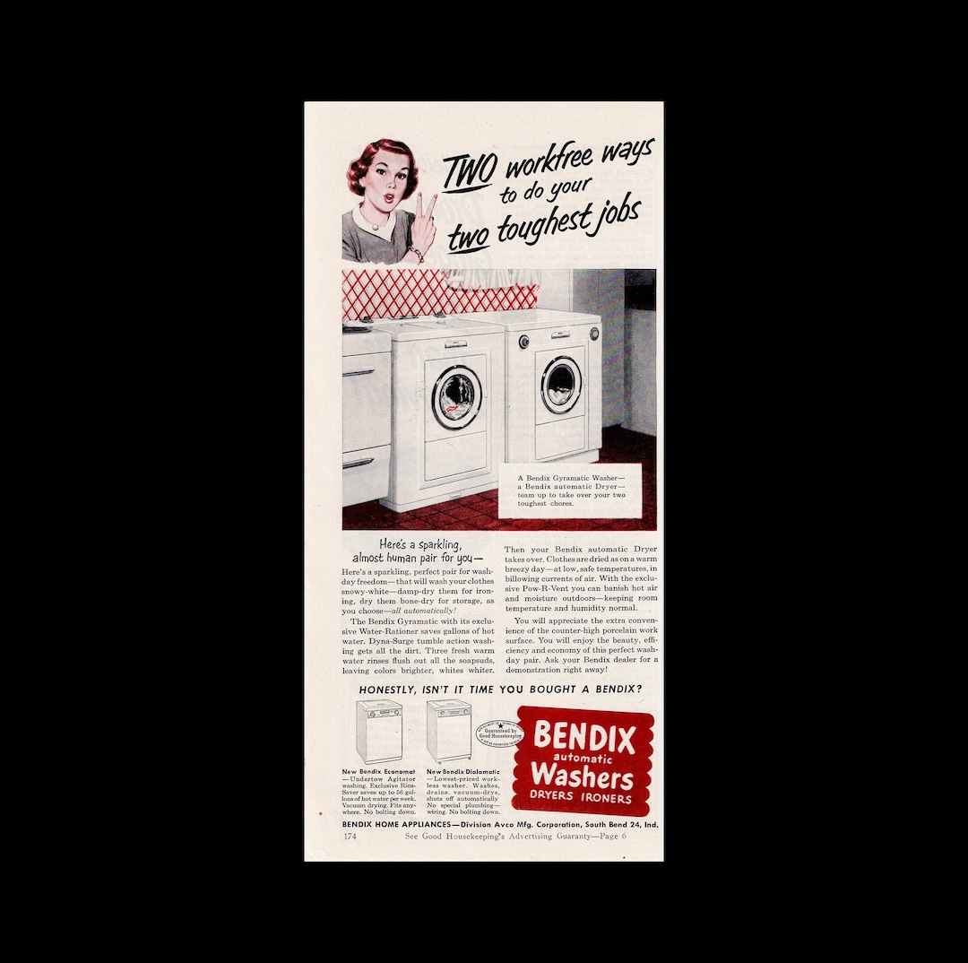 1940s Retro Bendix Automatic Washer Magazine Ad, Wringer Washer ...