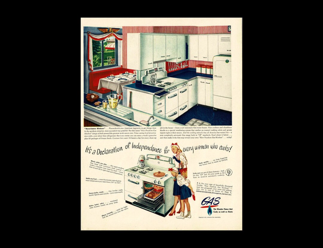 1947 Retro Kitchen Décor Magazine Ad, Gas Kitchen Appliances - Etsy