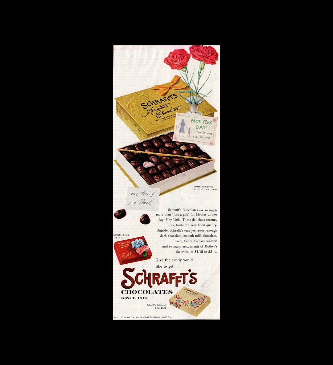 1953 Schrafft's Chocolate Candy Magazine Ad - Etsy