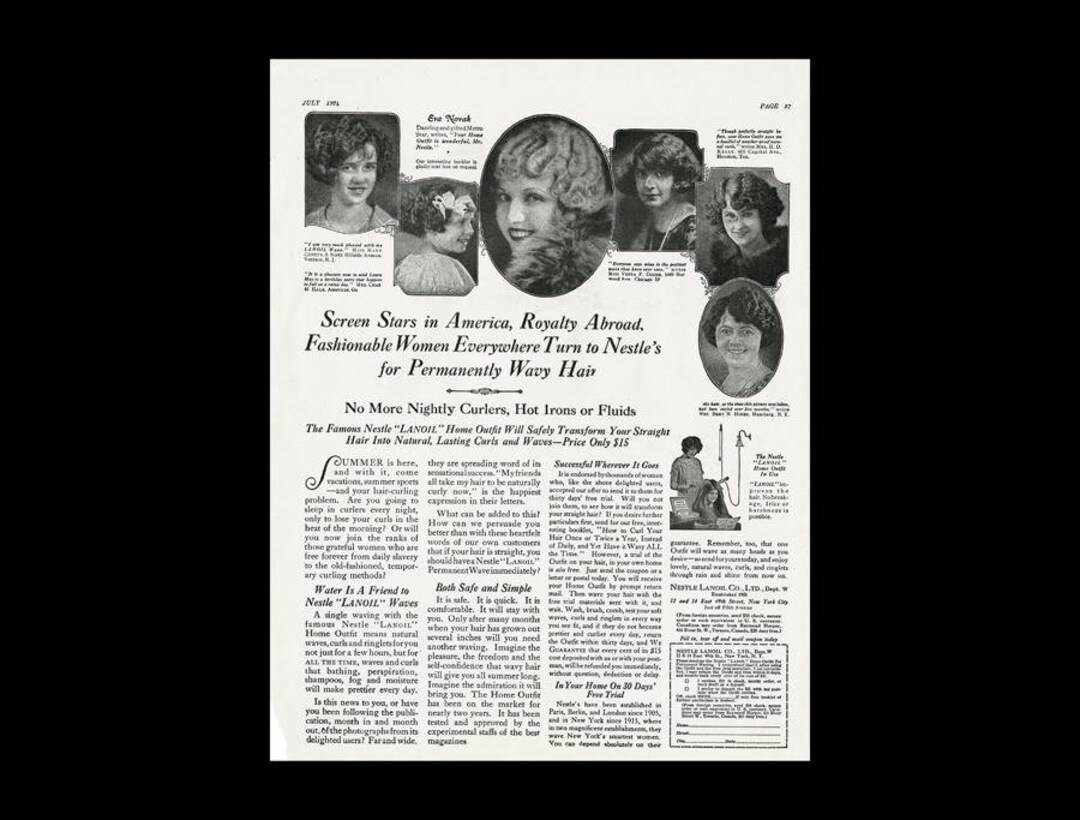 1924 Beauty Lanoil Hair Perm Magazine Ad Featuring Silent Film Star Eva ...