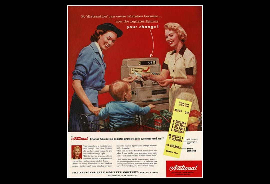 1956 National Cash Register Company Retro Magazine Ad, NCR Grocery ...