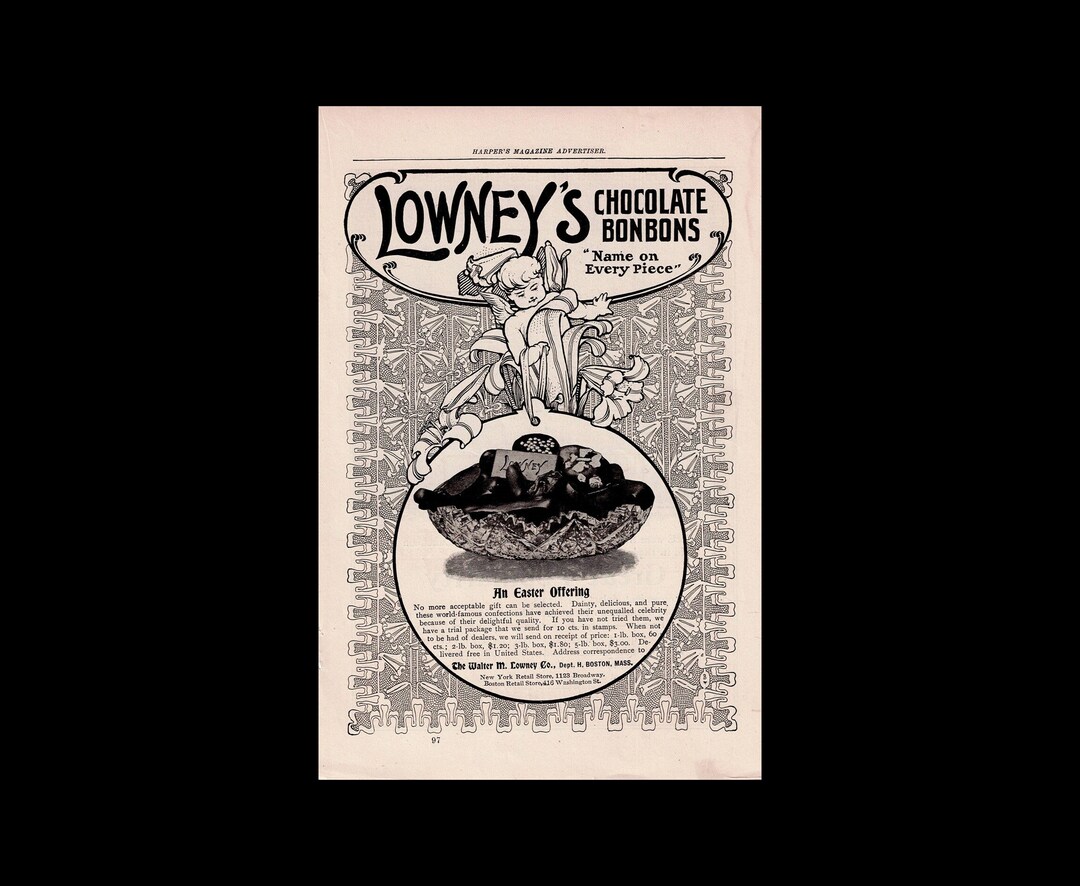 1900 Lowney's Chocolate Candy Bonbon's Original Magazine Ad - Etsy