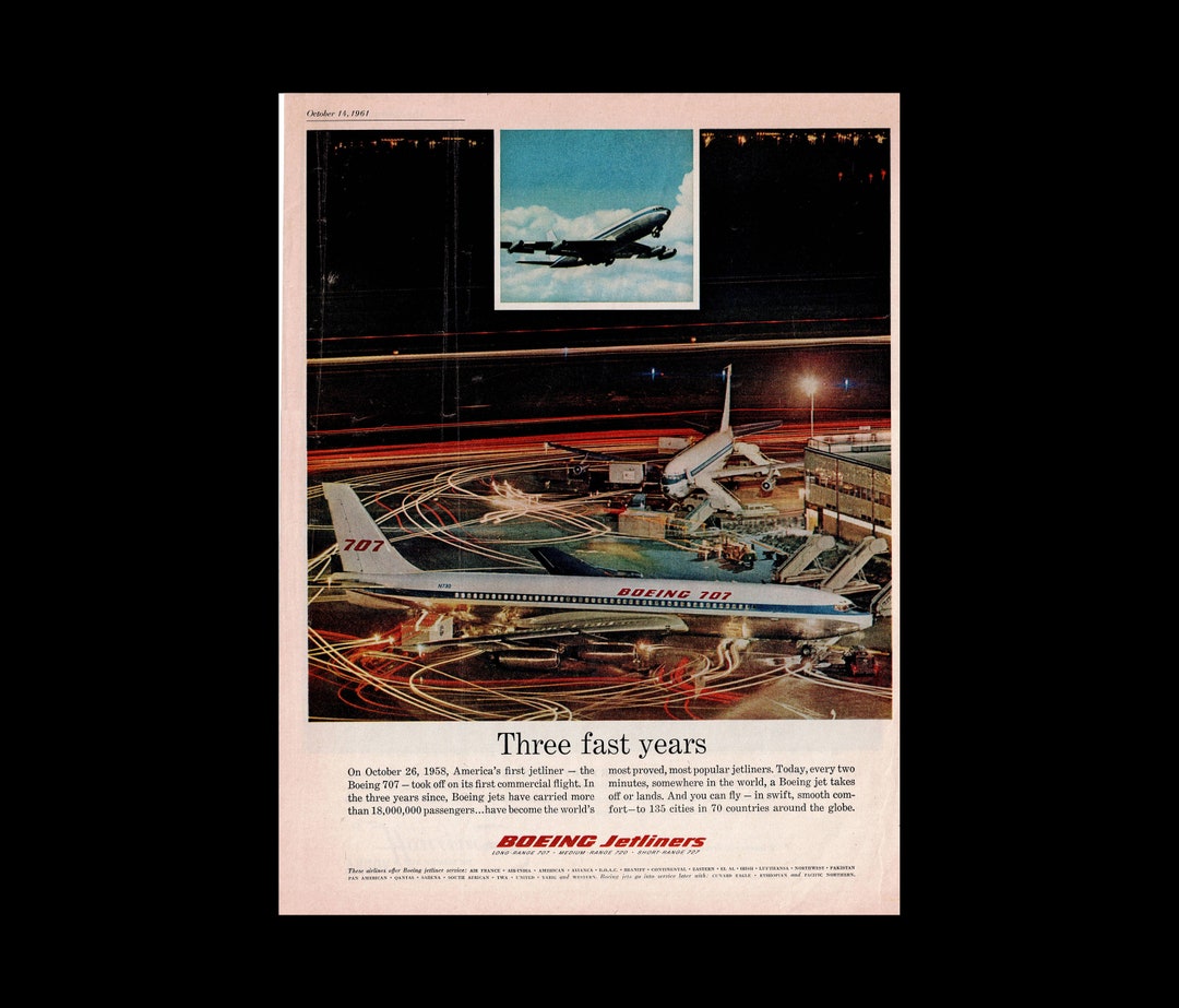 Vintage 1961 Boeing 707 three Fast Years Jetliner - Etsy