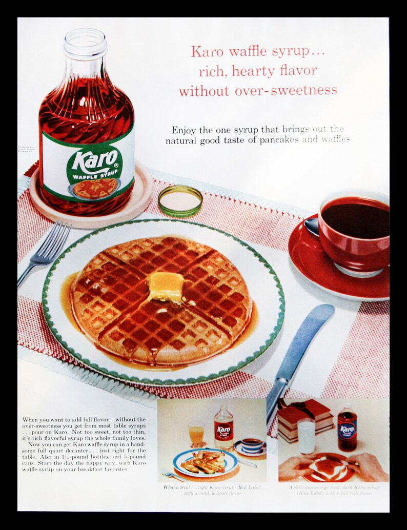 Vintage 1955 Karo Waffle Syrup Magazine Ad - Etsy