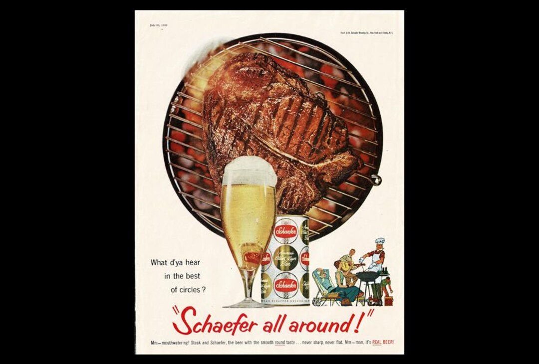 1959 Schaefer Beer "grilled Steak" Magazine Ad, BBQ Outdoor Cookout ...