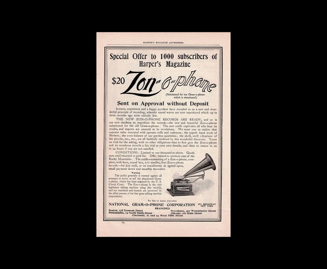 1900 Zon-o-phone Magazine Ad, Gram-o-phone, Zonophone - Etsy