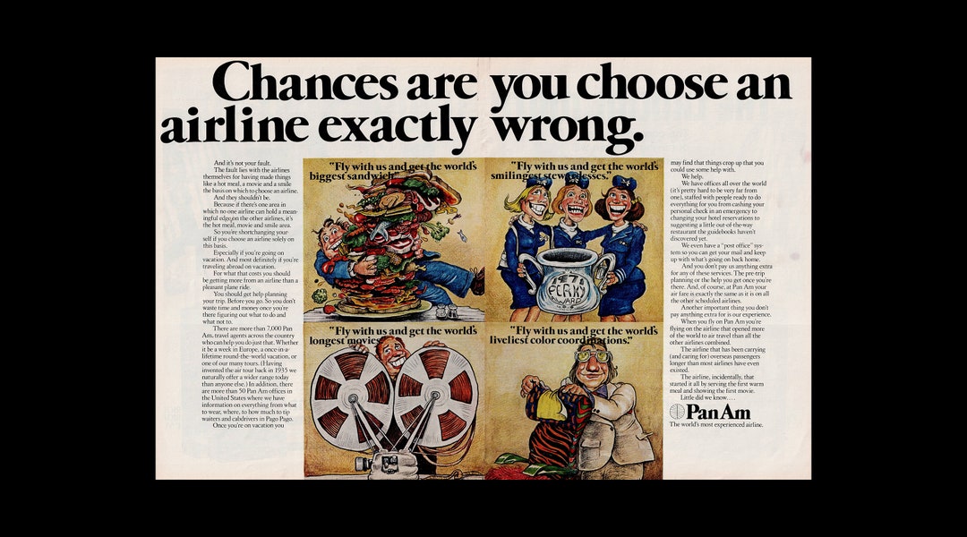 1972 Pan Am World Airlines DOUBLE PAGE Magazine Ad - Etsy