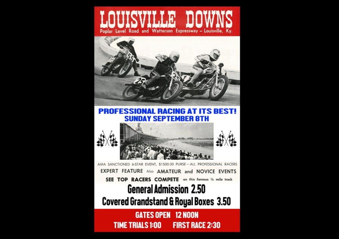1968 Louisville Downs Kentucky Motorcycle Racing Retro Poster Art Print ...