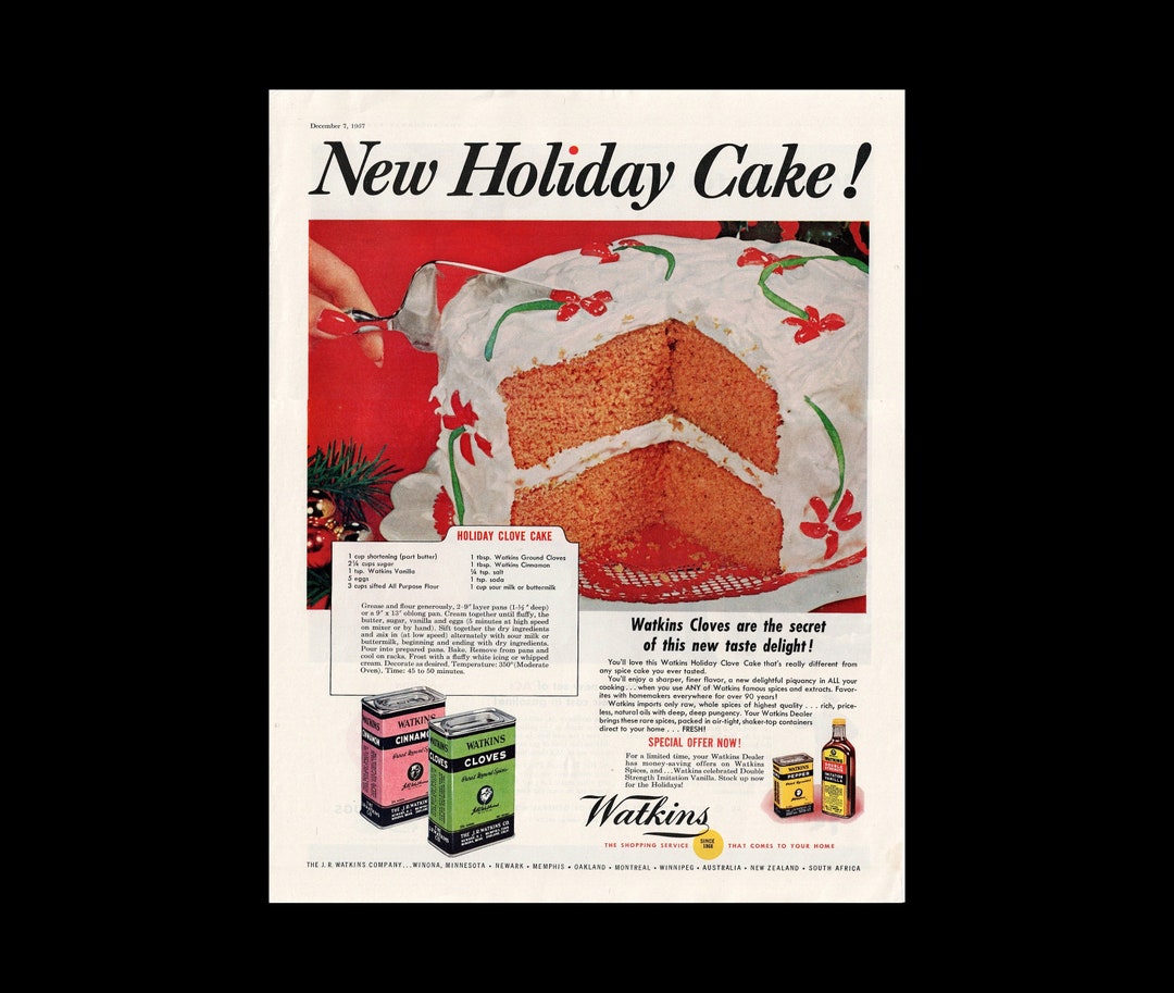 1957 Watkins Holiday Clove Cake Magazine Ad Christmas Recipe - Etsy