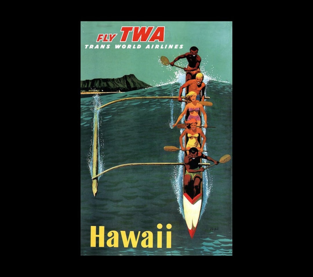 TWA Airlines Hawaii 1960s Retro Poster Art Print, Trans World Airlines ...