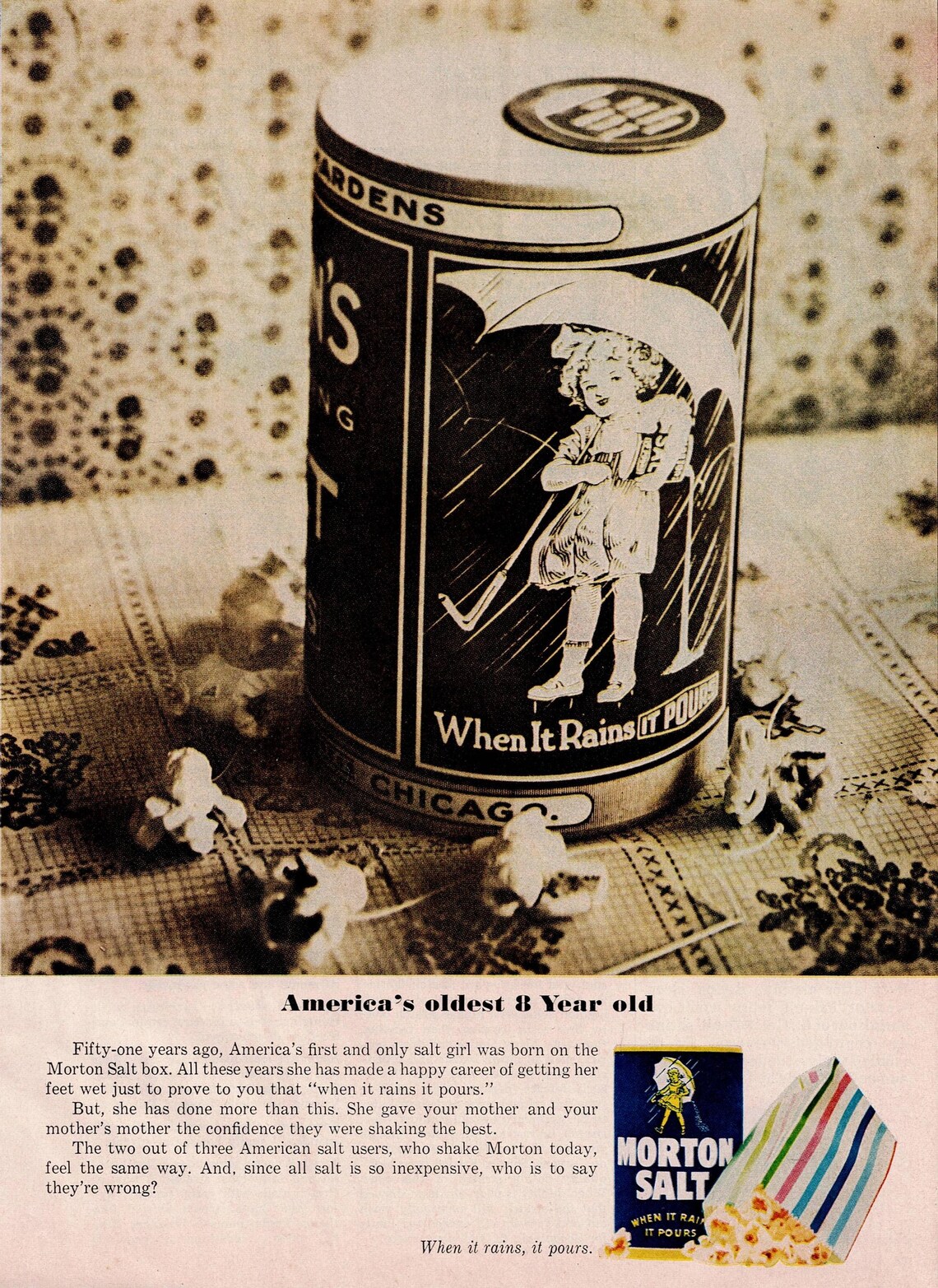 1965 Morton's Salt "america's Oldest 8 Year Old" Original Magazine Ad ...