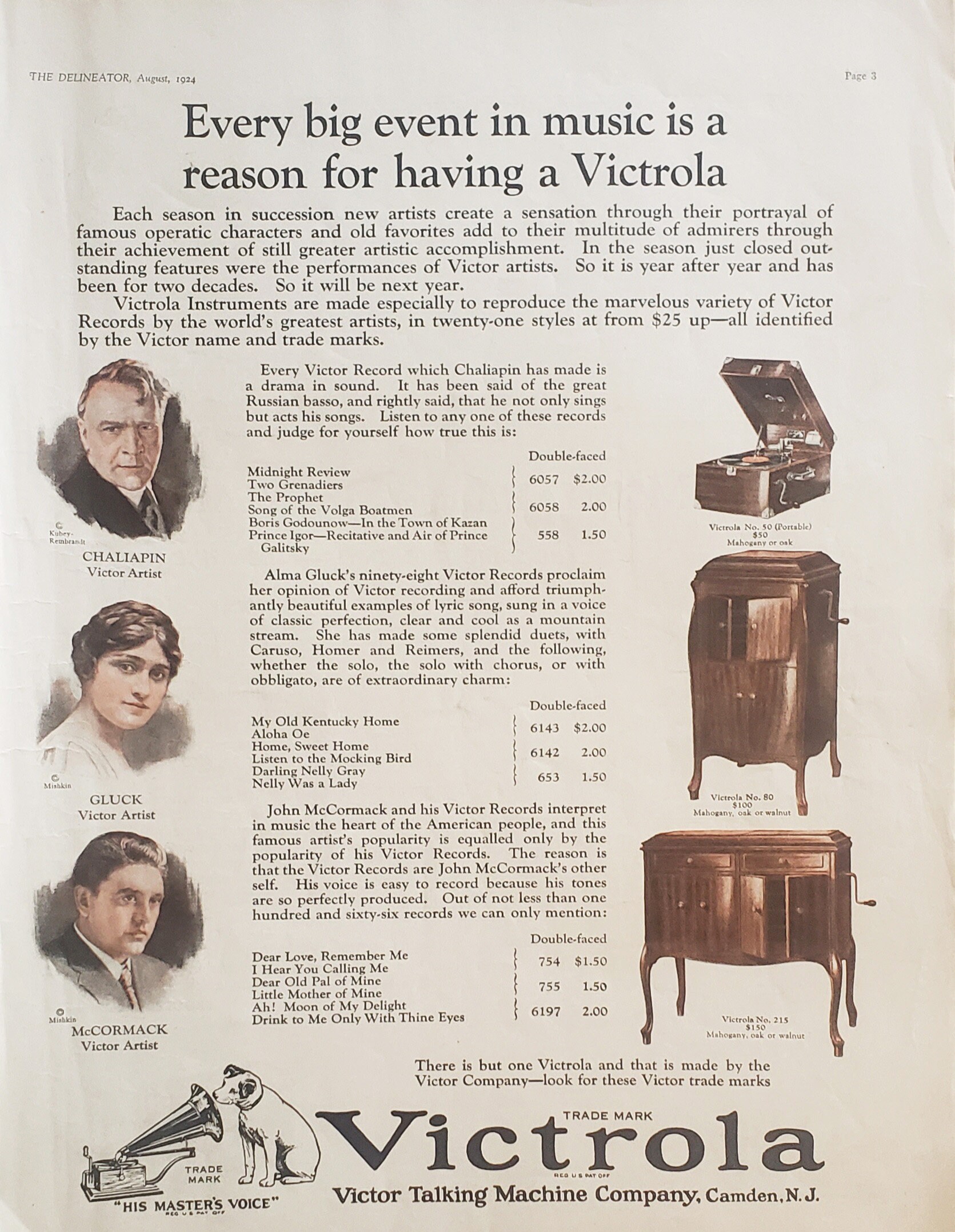 1924 Victor Victrola Talking Machine Magazine Ad Chaliapin - Etsy
