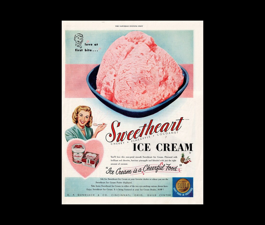 1950 Sweetheart Ice Cream Magazine Ad, Kitchen Food Decor - Etsy