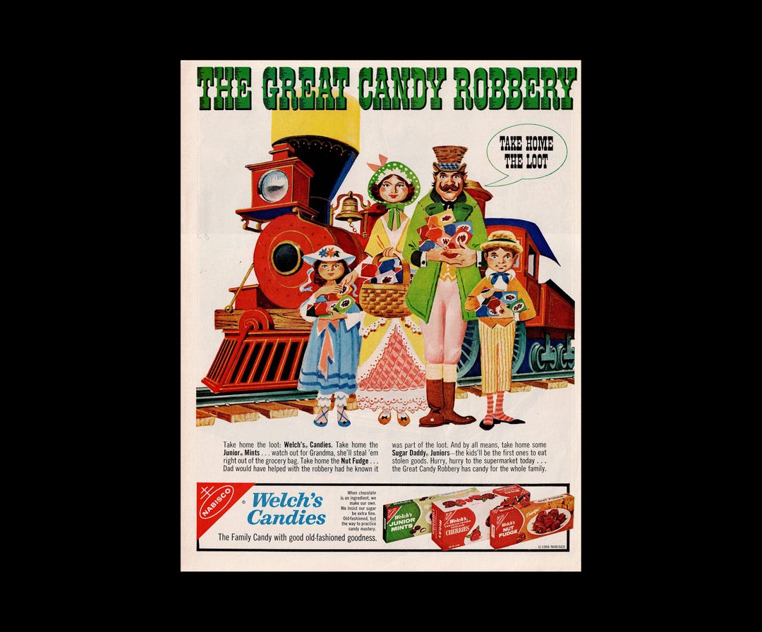1966 Welch's Candies "the Great Candy Robbery" Magazine Ad, Nabisco Train Locomotive Artwork - Etsy