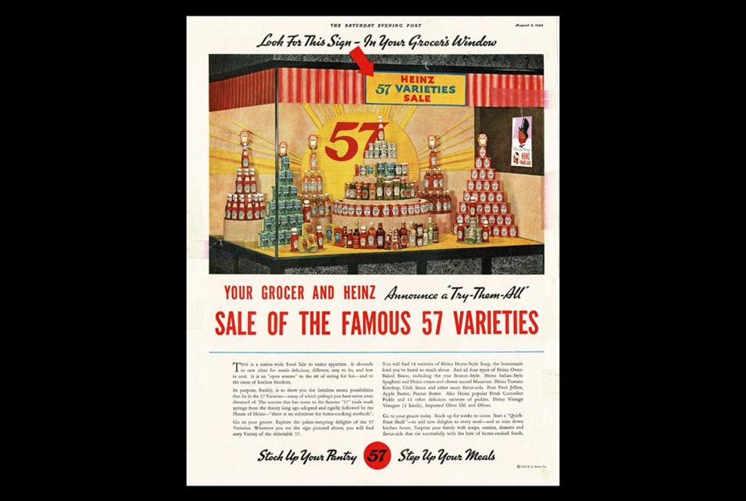 1935 Heinz 57 Varieties "grocer & Heinz" Magazine Ad, Tomato Ketchup ...