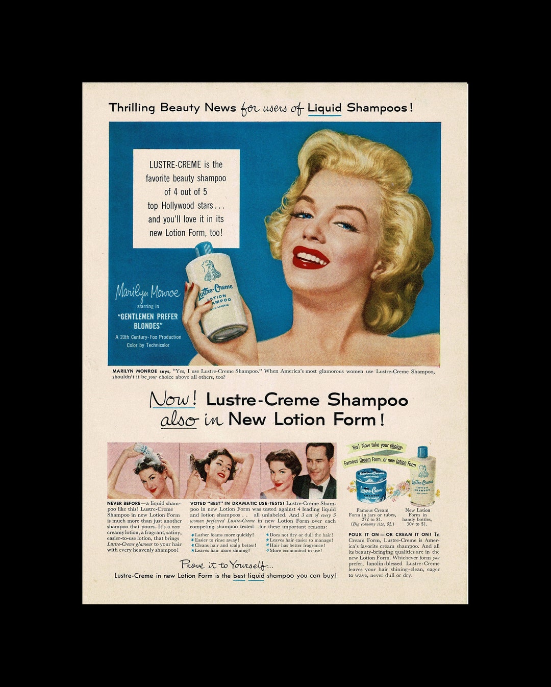 RARE 1953 Marilyn Monroe Lustre-creme Beauty Magazine Ad - Etsy